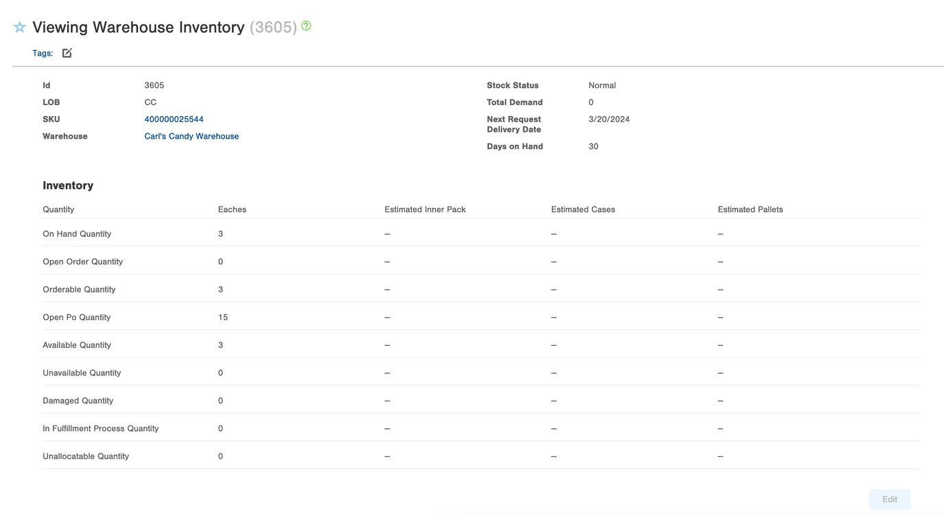 Warehouse Inventory Table